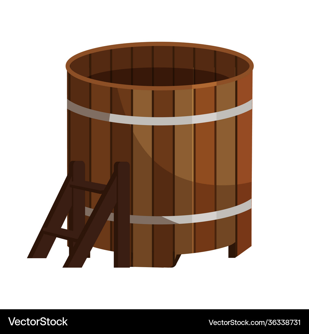 Wooden bath with water isolated on white backdrop Vector Image