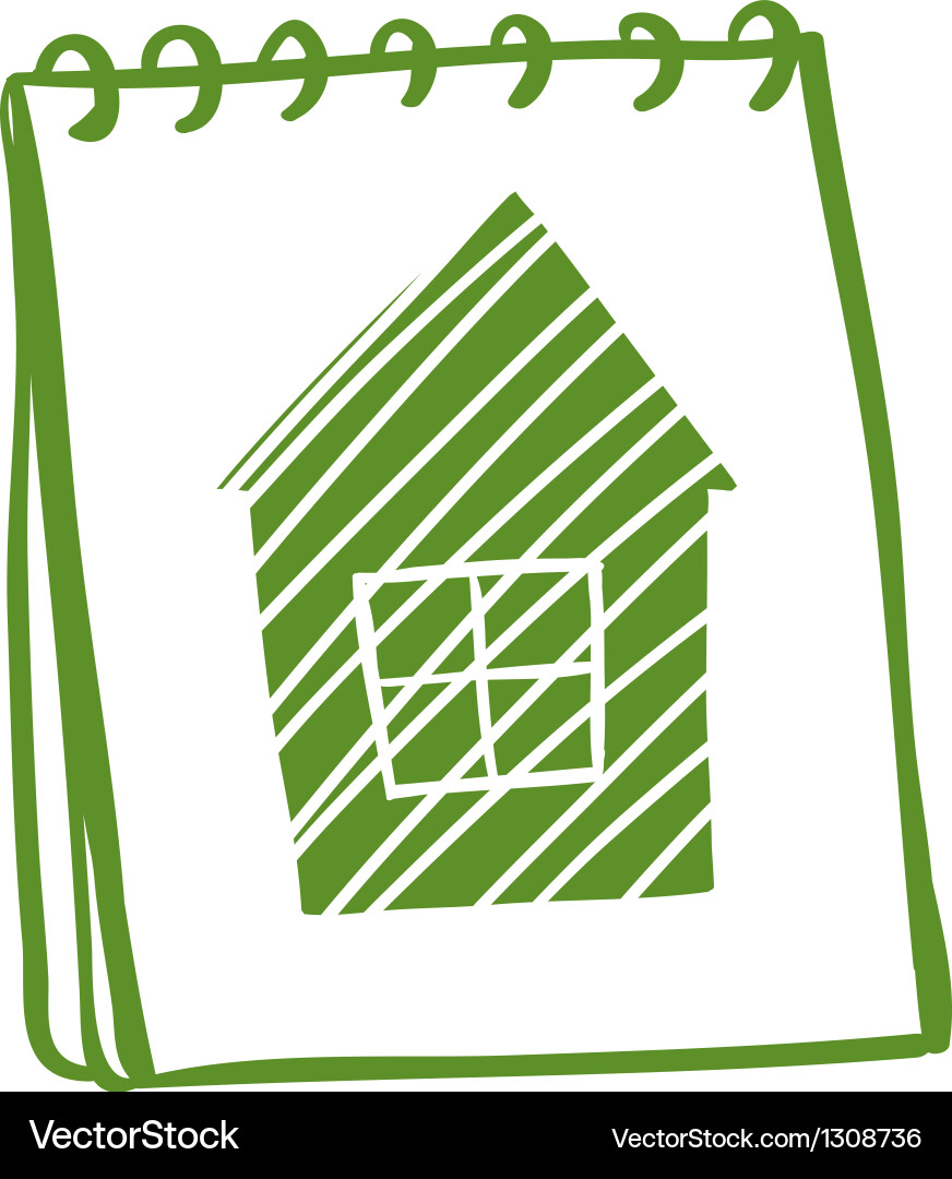 A green notebook with drawing of house Royalty Free Vector
