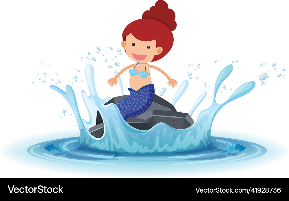 A water splash with mermaid on stone on white Vector Image
