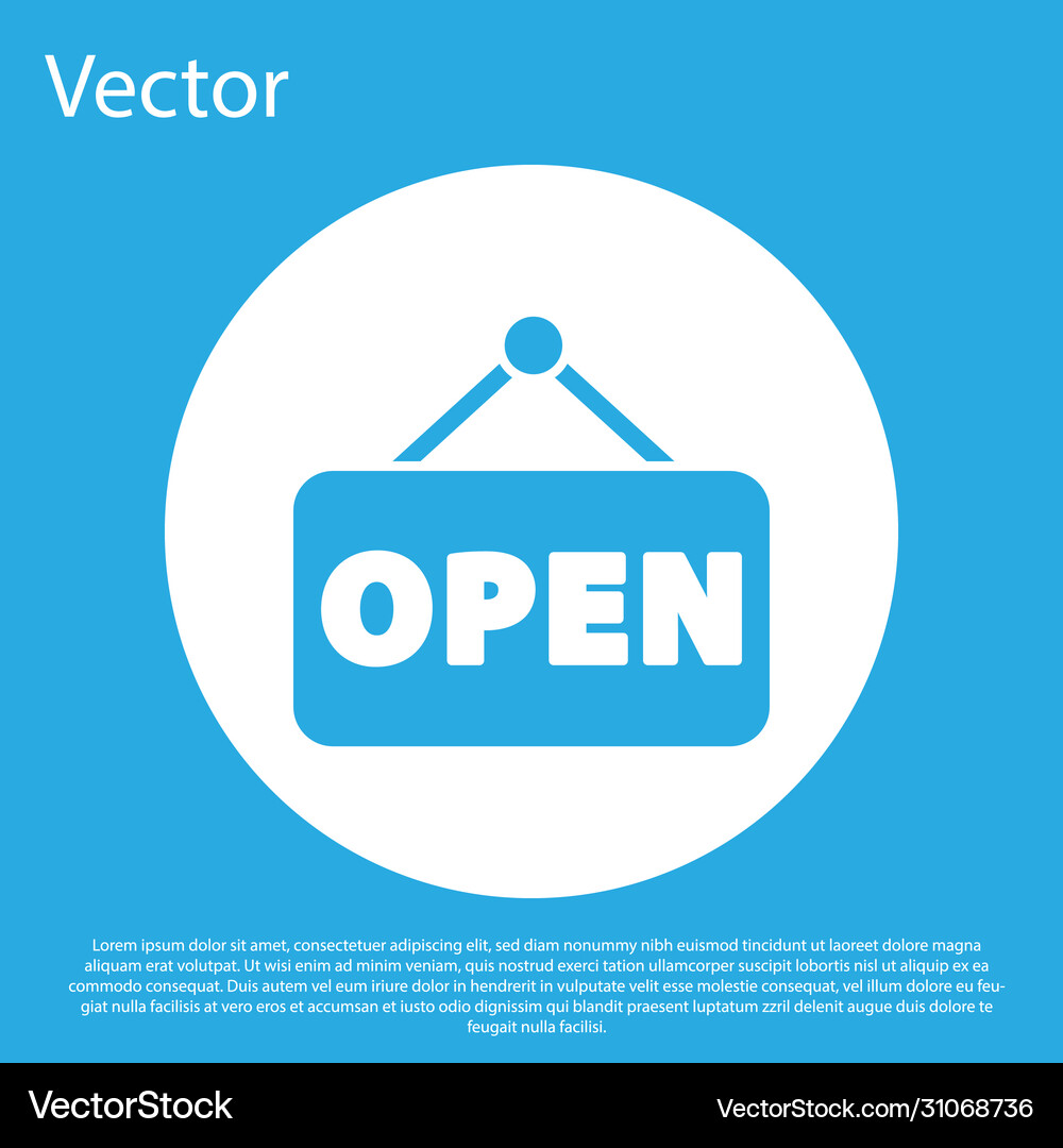 Blue hanging sign with text open door icon Vector Image