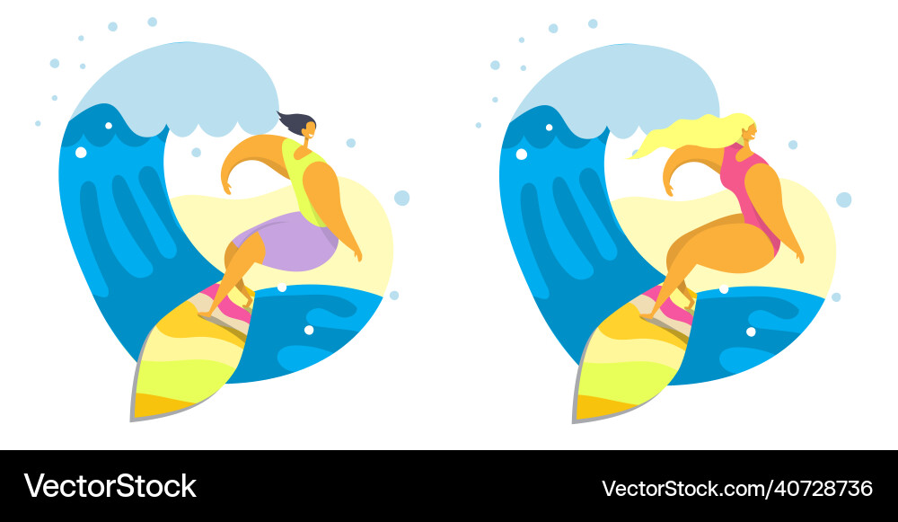 Cool surfers riding ocean wave on surfboard beach Vector Image