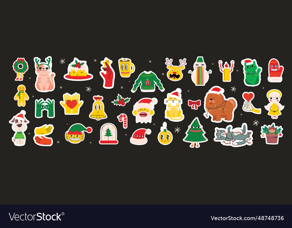 Cute christmas stickers collection Royalty Free Vector Image