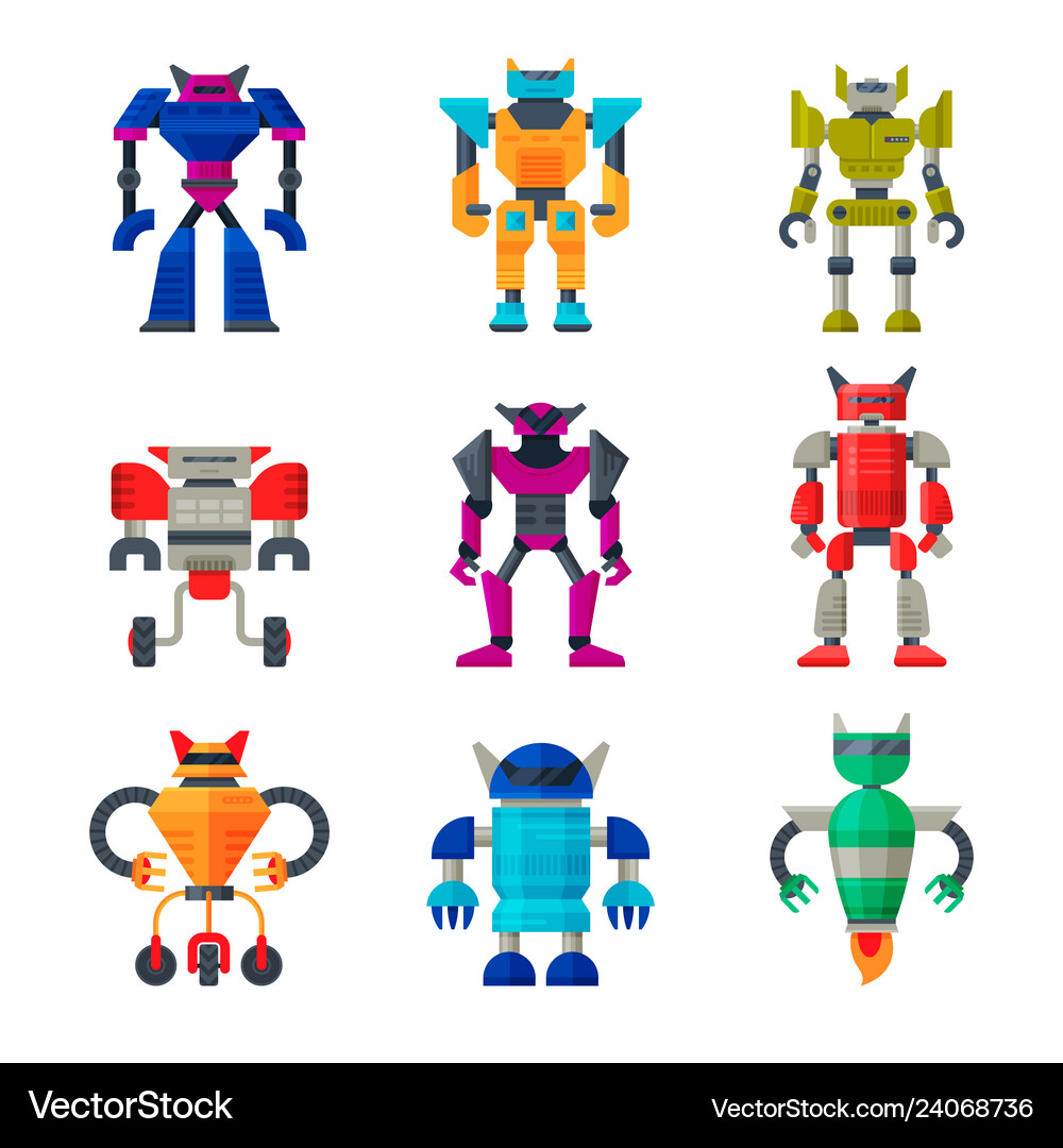 Flat set of robot transformers futuristic Vector Image