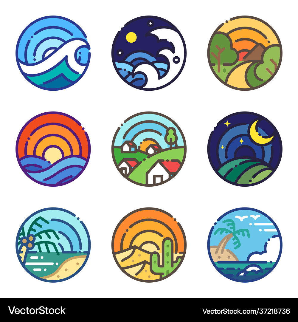 Landscape travel scenery view lineal icon Vector Image