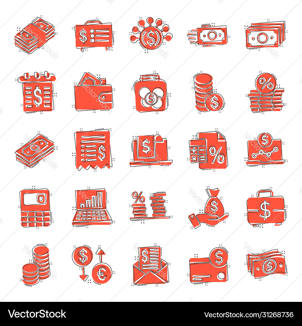 Money finance icon set in comic style payment Vector Image