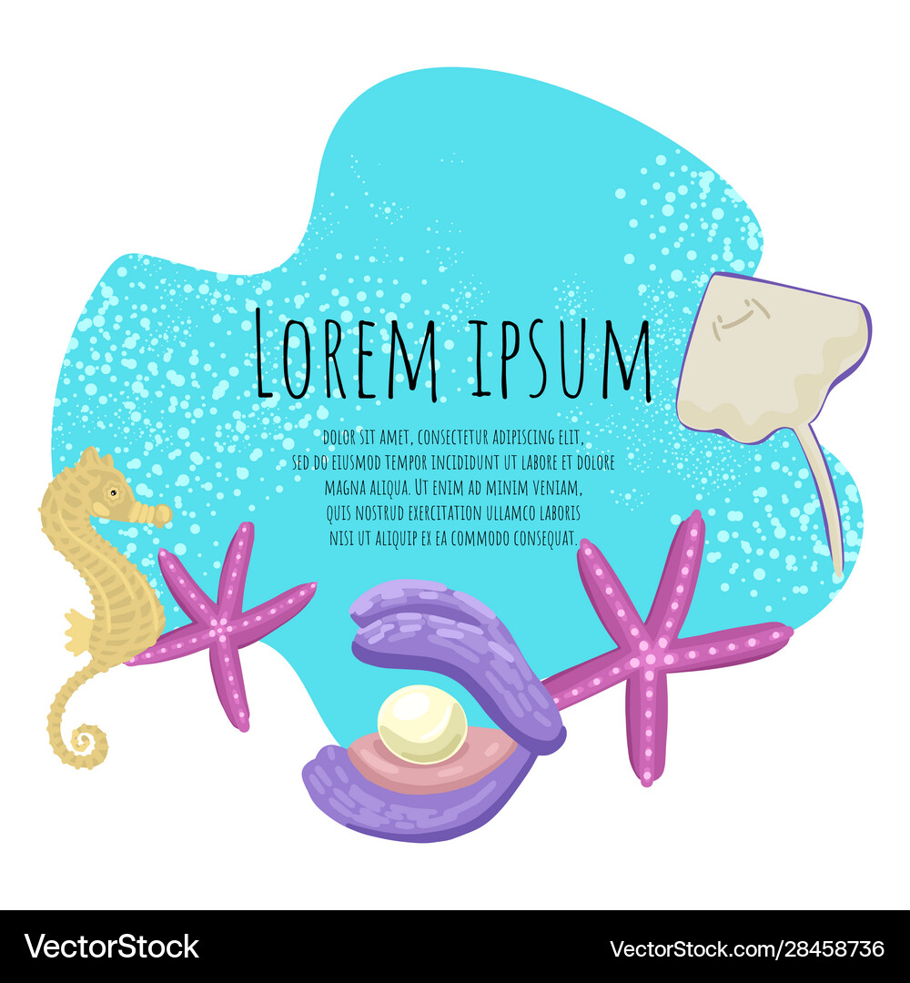 Sea header print with animals and mollusks Vector Image