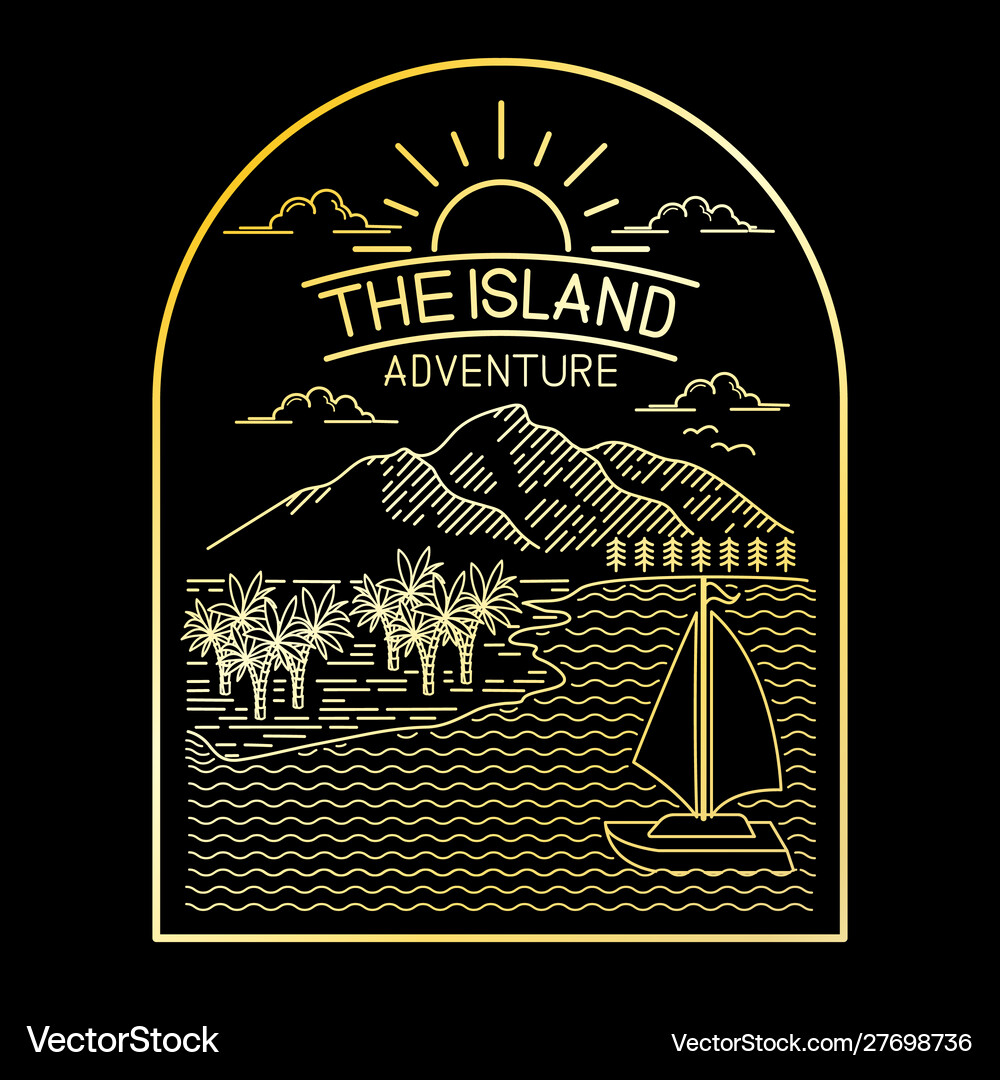 Tropical island line art design Royalty Free Vector Image