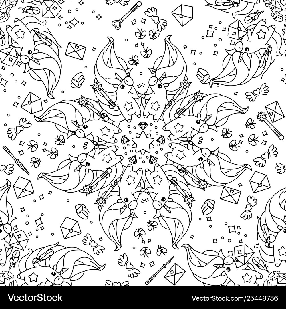 Unicorn pattern coloring page Royalty Free Vector Image