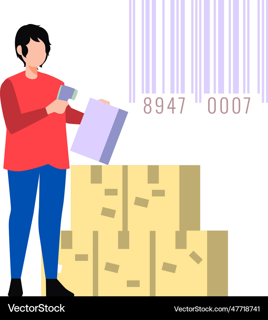 Boy scanning parcel barcode Royalty Free Vector Image