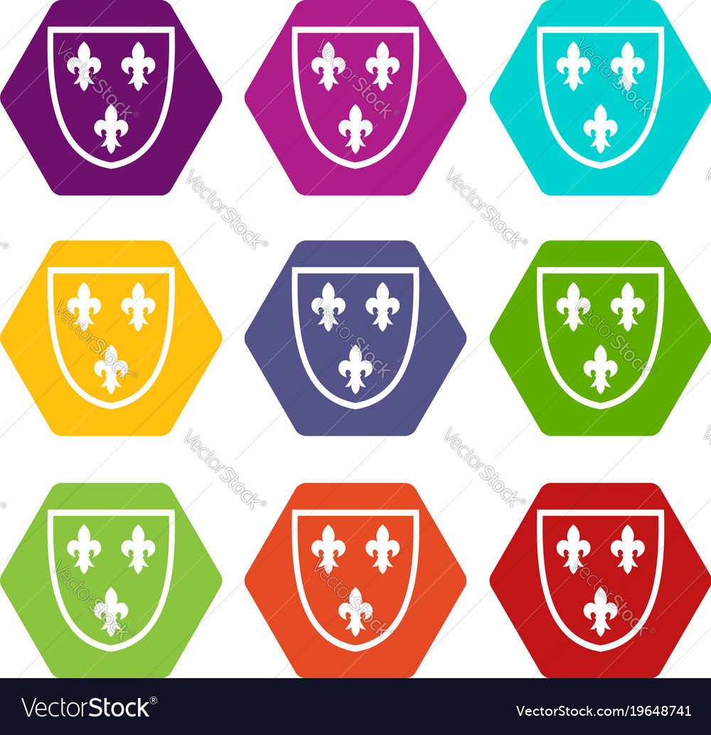 Crest icon set color hexahedron Royalty Free Vector Image