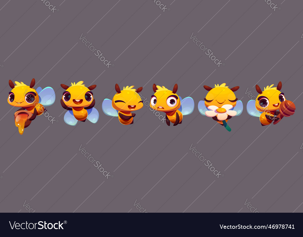 Cute bee emotion mascot cartoon happy character Vector Image