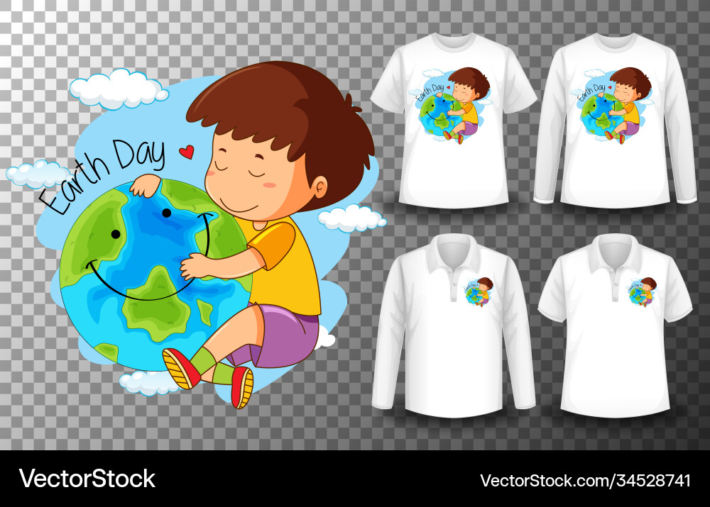 Earth day with cute boy hug logo Royalty Free Vector Image