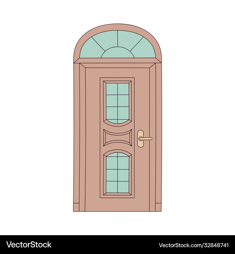 Elegant vintage door with arch frame and classical