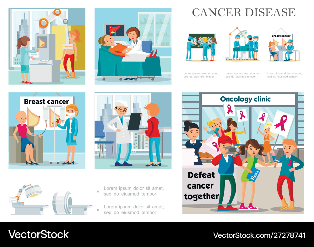 Flat people and cancer disease composition Vector Image