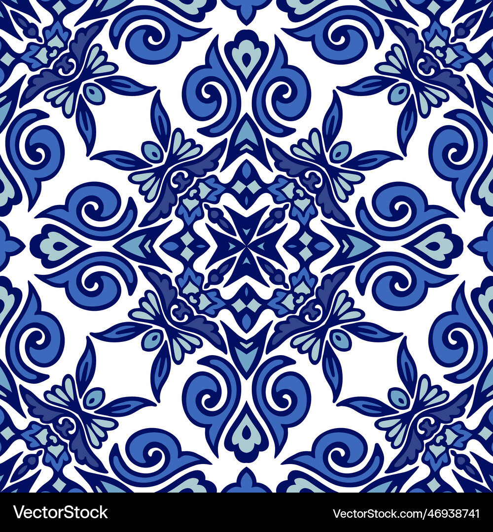 Geometric style blue and white azulejo tile Vector Image