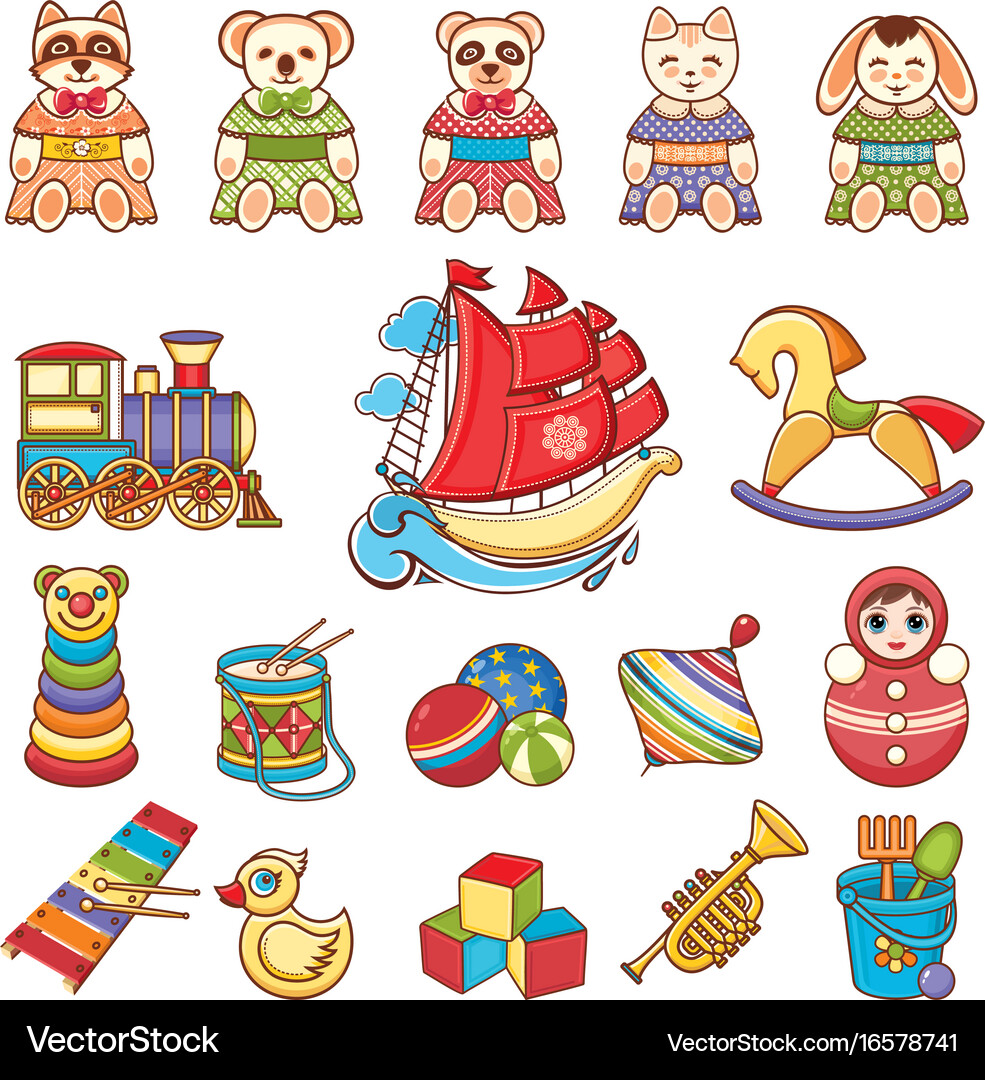 Kids toy set baby background Royalty Free Vector Image