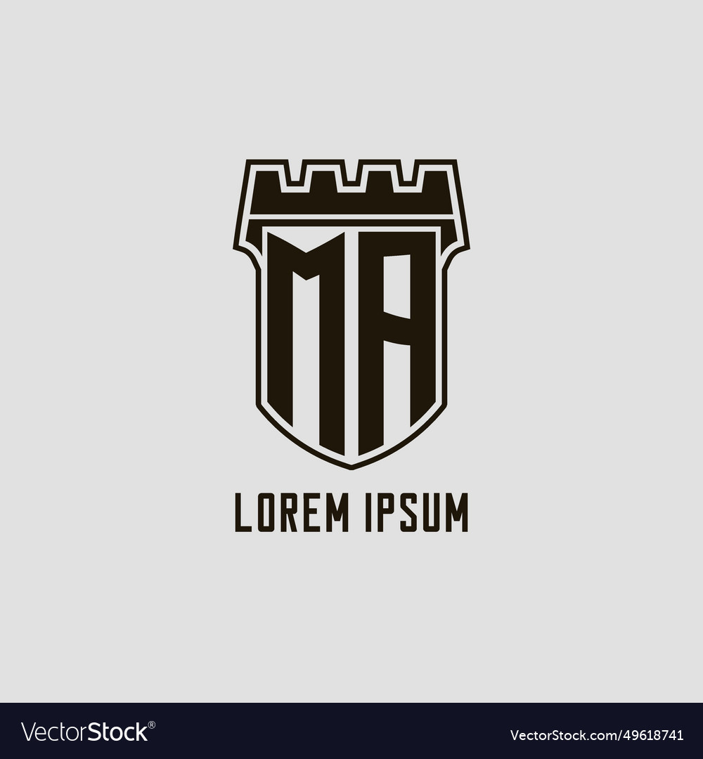 Monogram ma with shield fortress logo design style