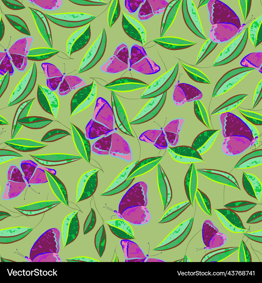 Seamless pattern with the image of purple butterf Vector Image