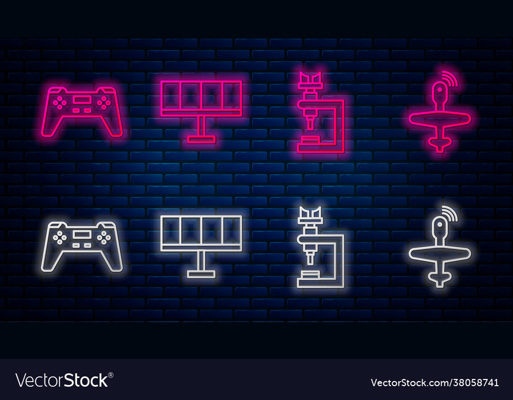 Set line solar energy panel microscope gamepad Vector Image Set line solar energy panel microscope gamepad Vector Image