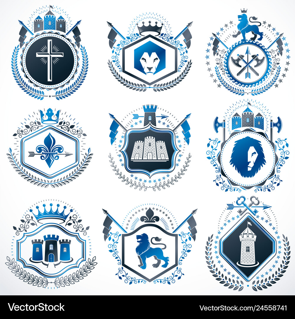 Set of vintage elements heraldry labels stylized Vector Image