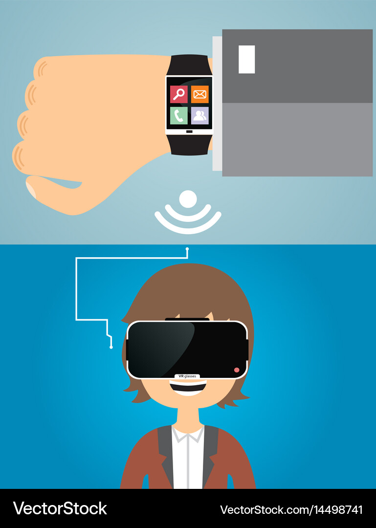 Smart watches are connected to the virtual Vector Image