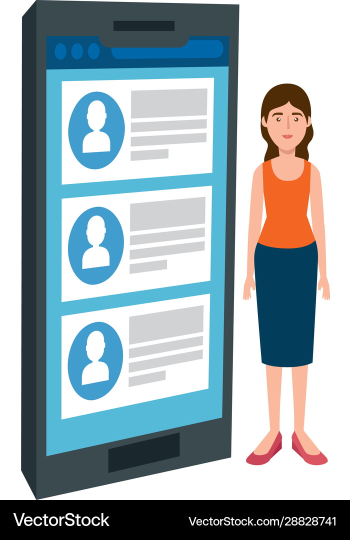 Young woman and smartphone with chat Royalty Free Vector