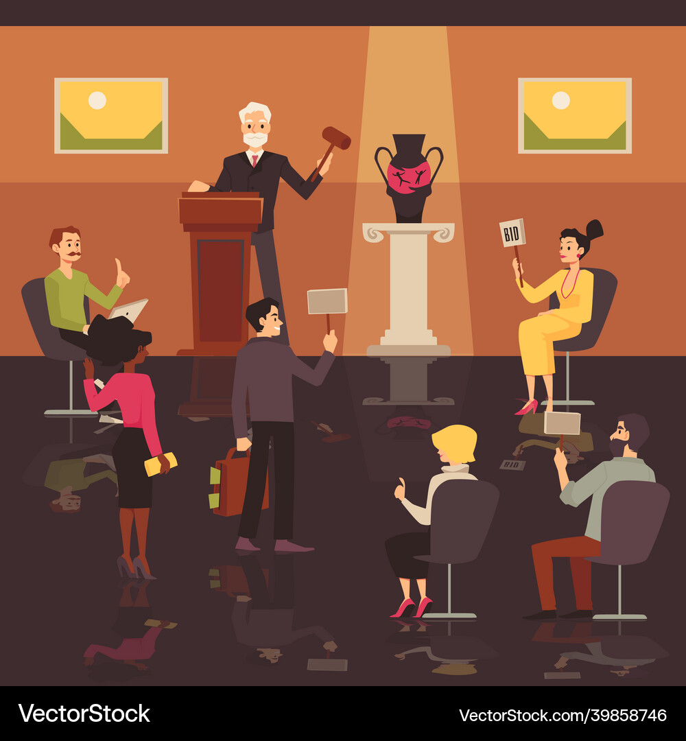 Auction bidding banner with people characters Vector Image