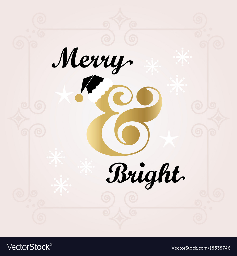 Black and golden merry bright holiday decoration Vector Image