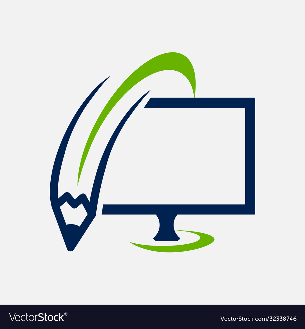 Computer symbol icon with pencil Royalty Free Vector Image