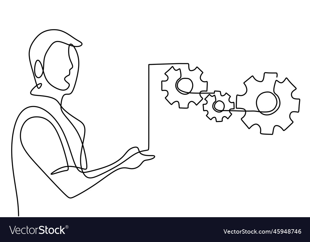 Continuous One Single Line Drawing Of Young Vector Image