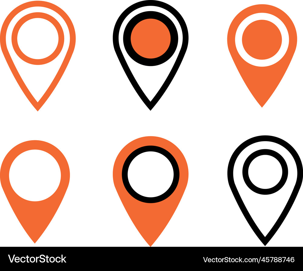 Map pin sign location icon with gray shadow in fla
