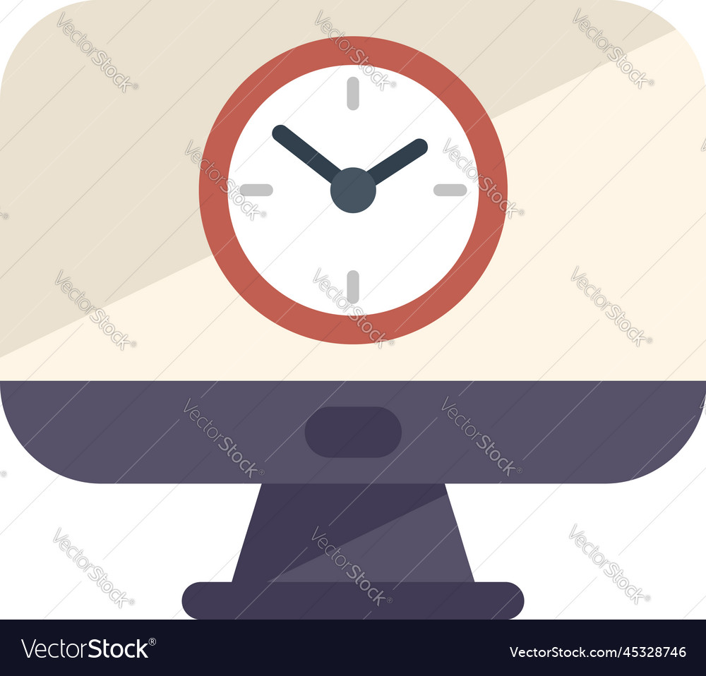 Monitor clock icon flat work project Royalty Free Vector
