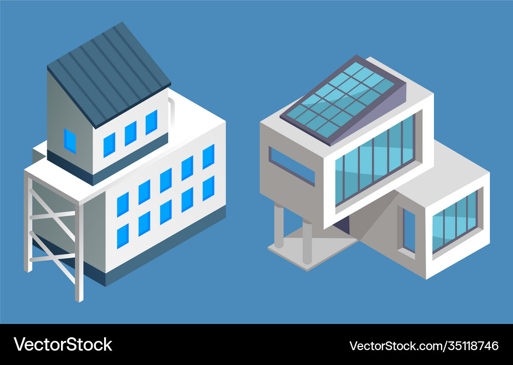 Set two contemporary modern buildings isolated Vector Image