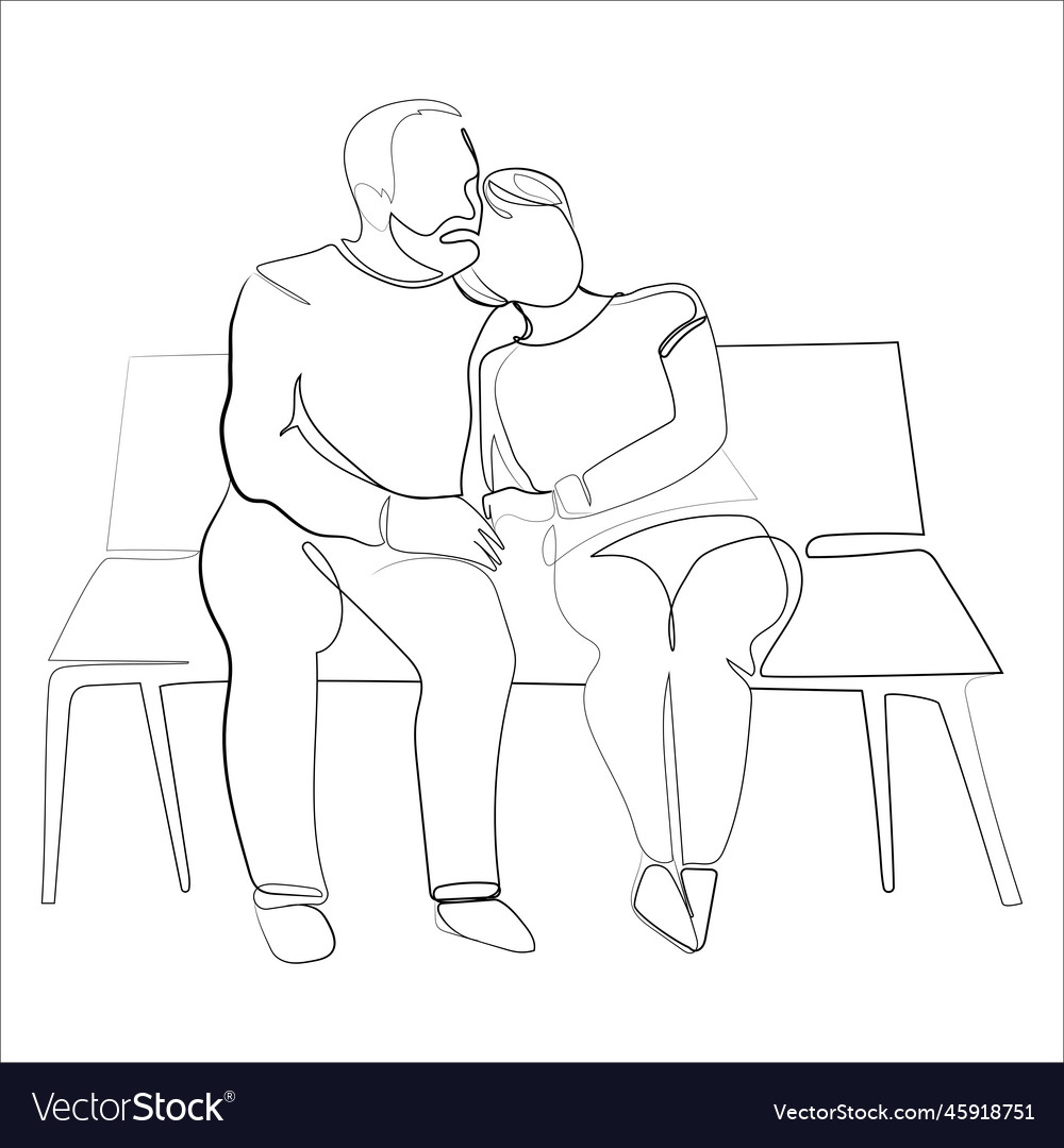 Elderly couple sitting embracing on bench Vector Image Elderly couple sitting embracing on bench Vector Image