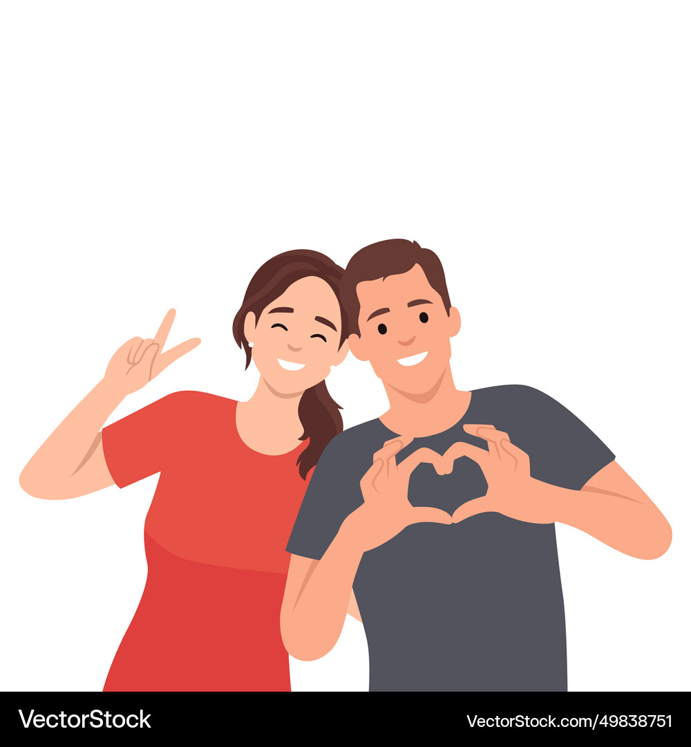 Girl posing peace sign while leaning on her Vector Image