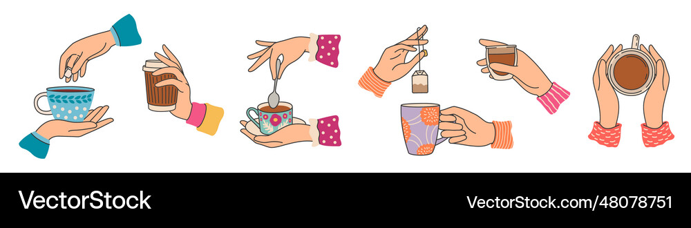Hands holding tea cups elegant woman hand Vector Image