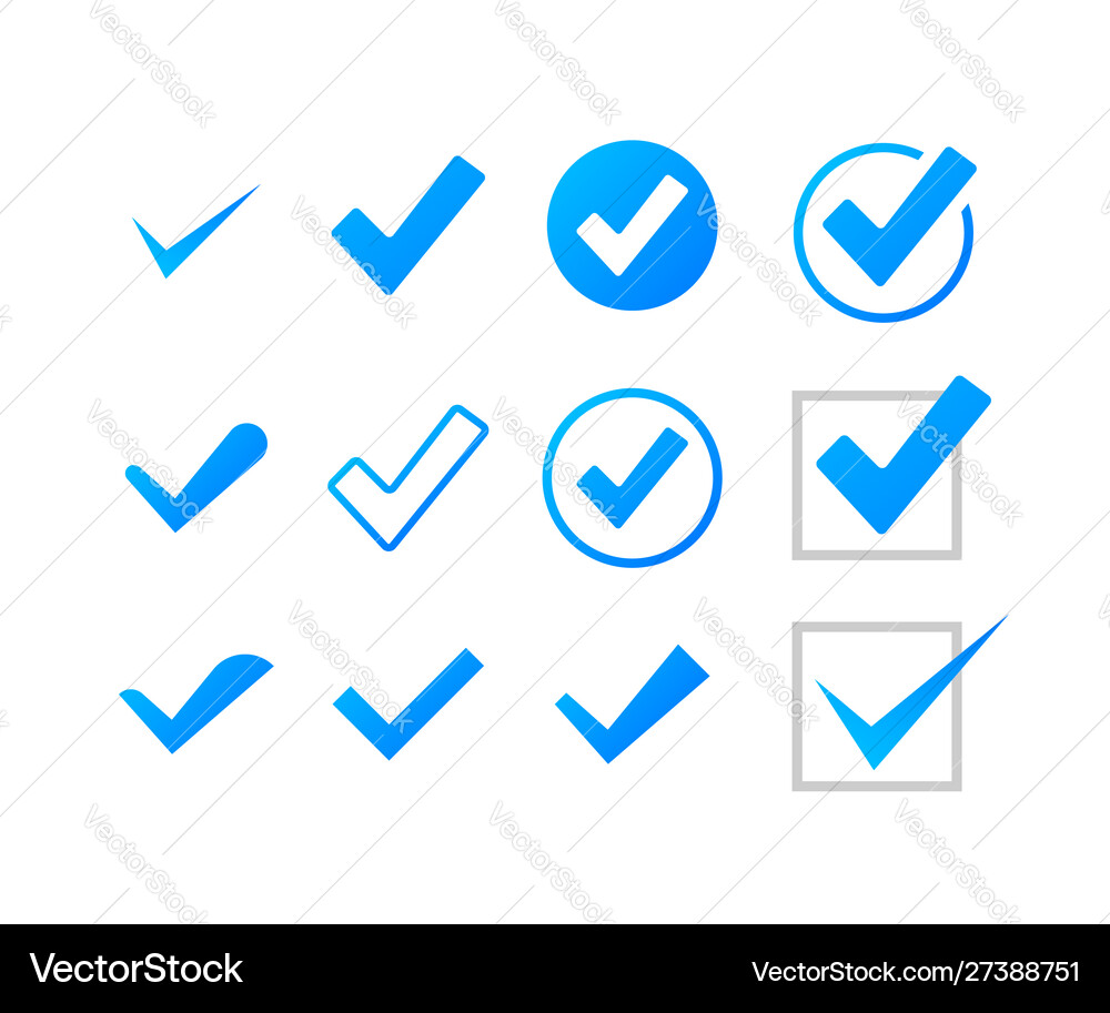 Set check marks or ticks tick symbol grunge Vector Image