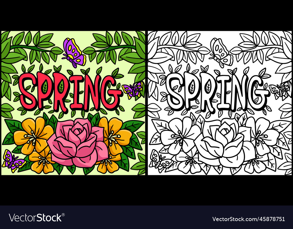 Spring butterfly flower coloring page Royalty Free Vector