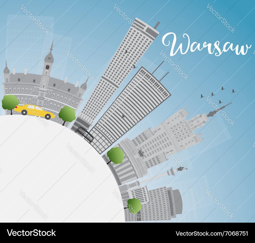 Warsaw skyline with grey buildings Royalty Free Vector Image