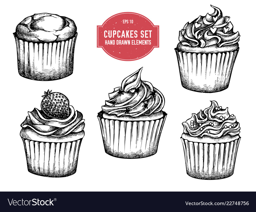 Collection hand drawn cupcakes Royalty Free Vector Image