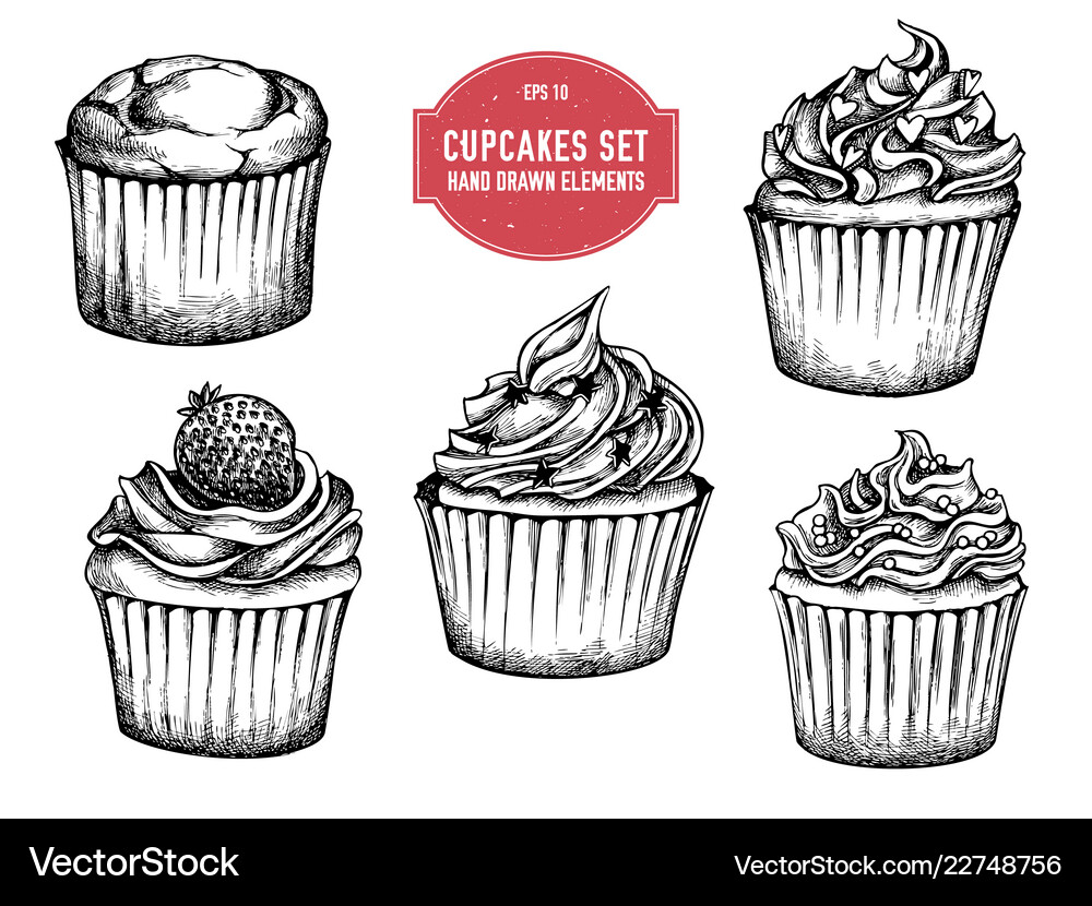 Collection of hand drawn cupcakes Royalty Free Vector Image
