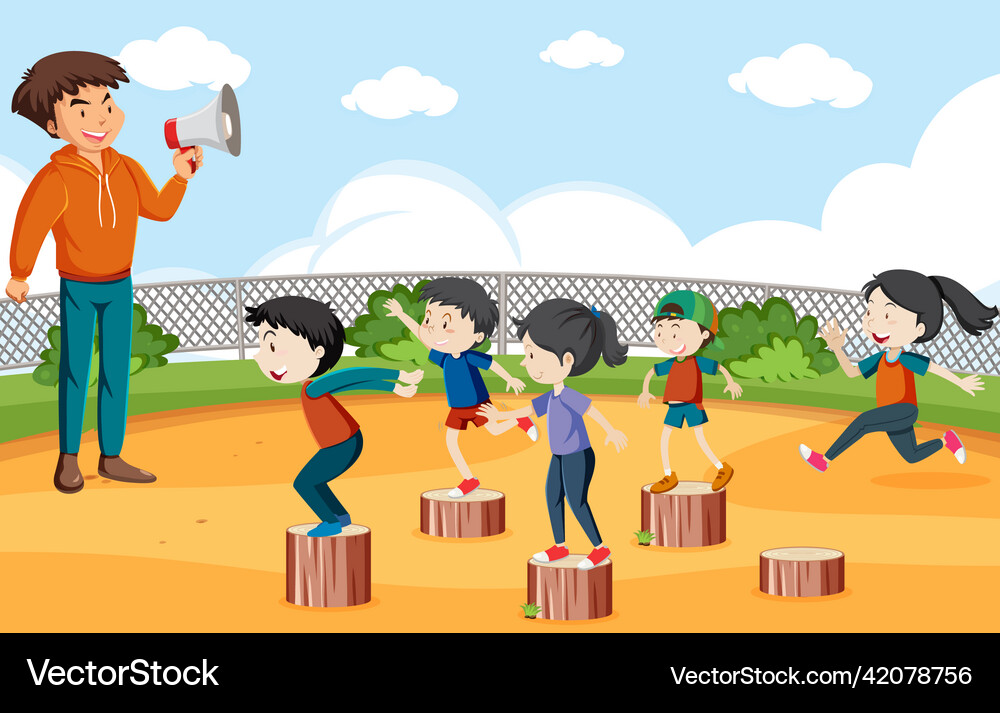 Kids playing red light green game Royalty Free Vector Image
