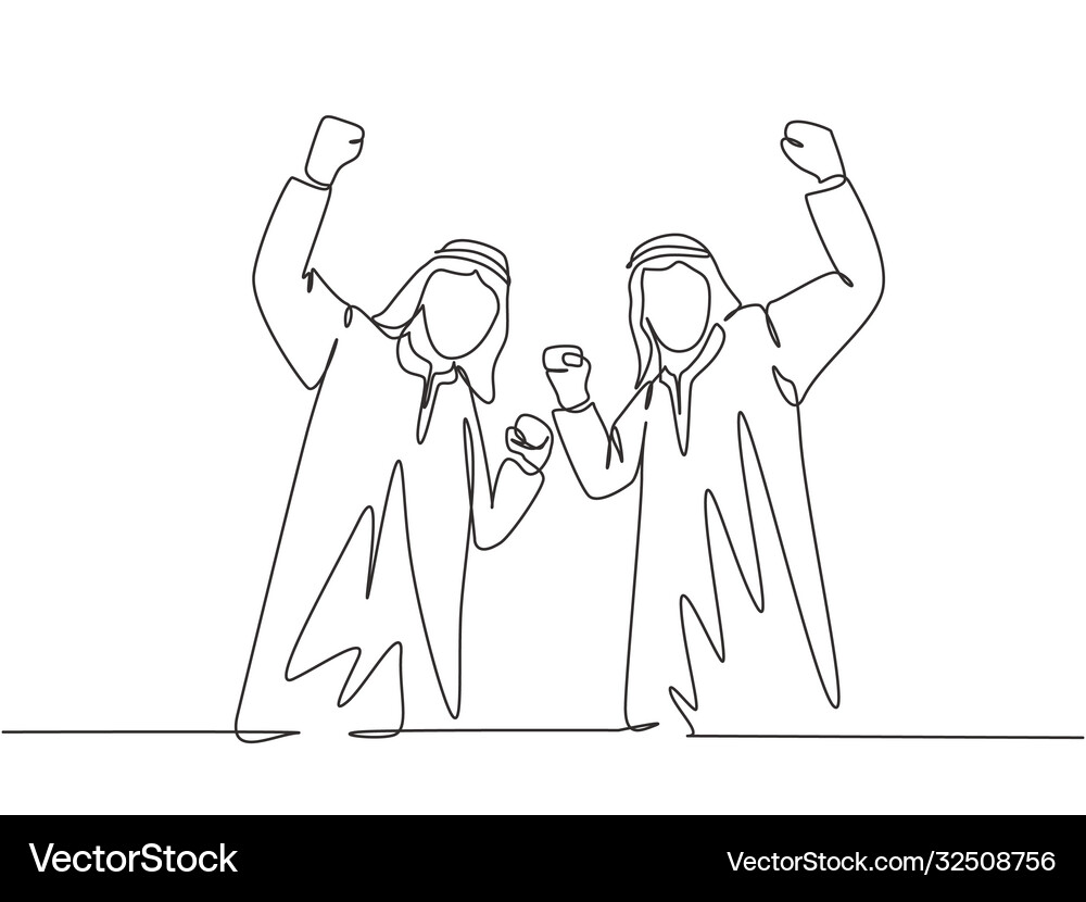 One single line drawing young happy muslim Vector Image