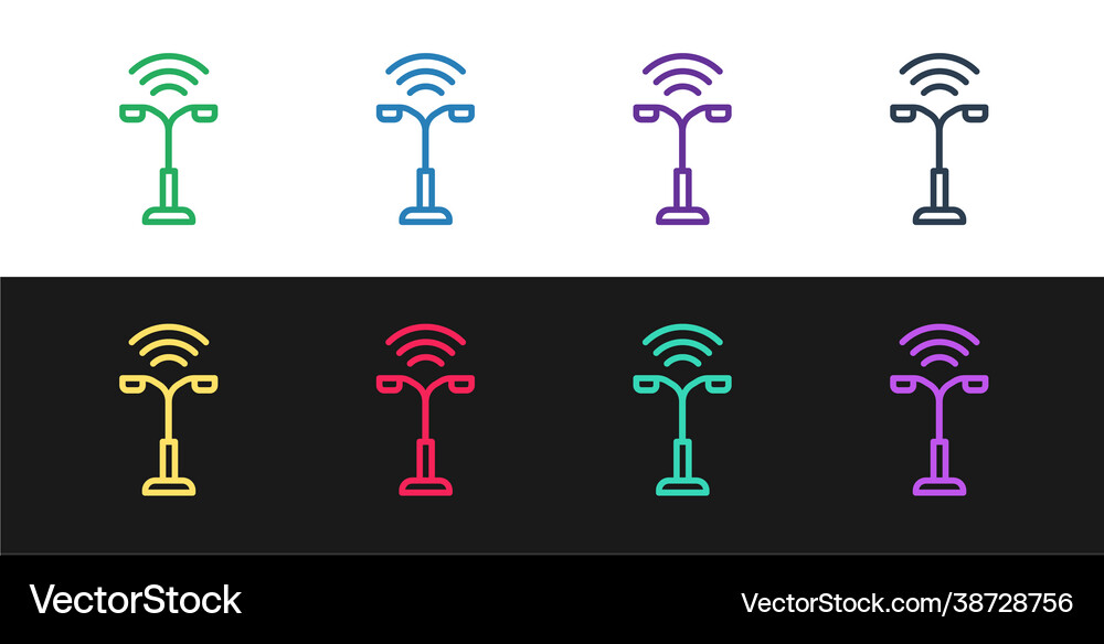 Set line smart street light system icon isolated Vector Image