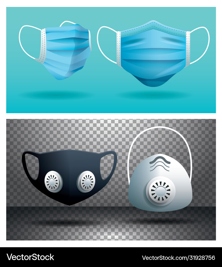 Set medical masks breathing protective Royalty Free Vector