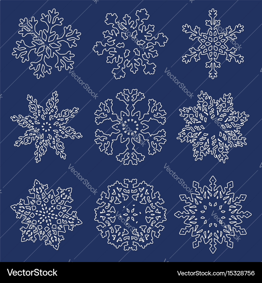 Set of white linear snowflakes Royalty Free Vector Image