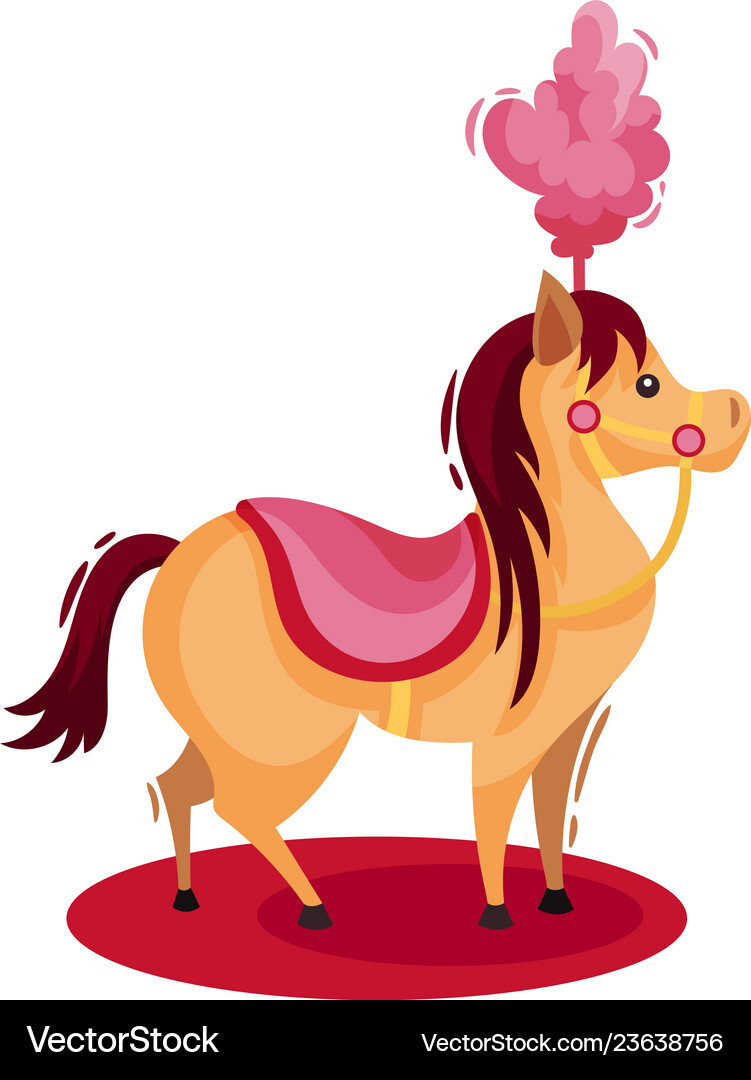 Small circus horse with pink saddle and feathers Vector Image