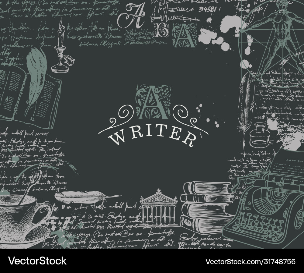 Writer workspace with sketches and place for text Vector Image