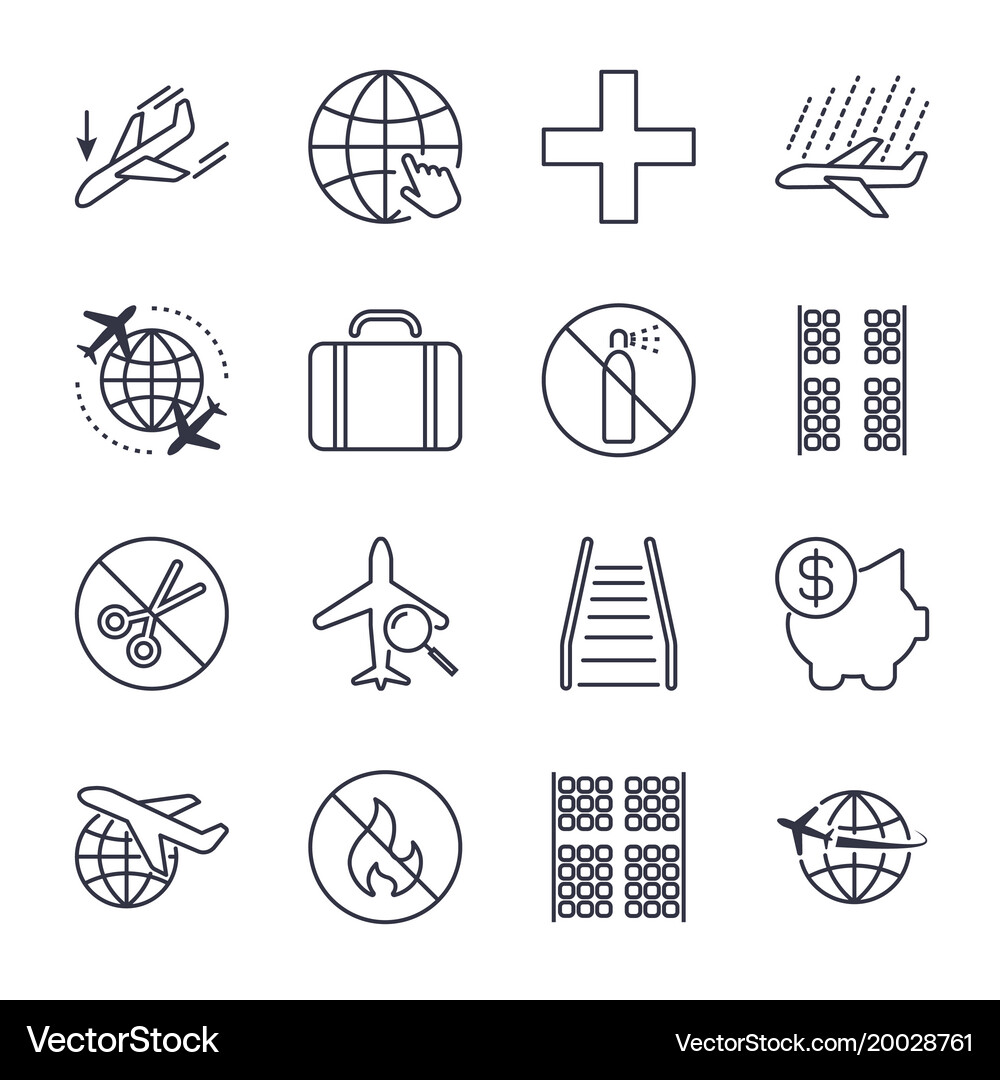 Airport and plane navigation icons set Royalty Free Vector