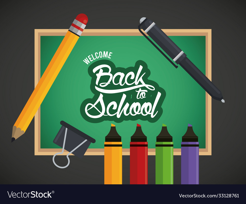 Back to school poster with chalkboard and pencils Vector Image